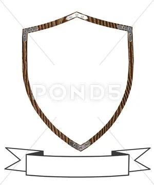 Isolated 16th century war shield with banner 3d Illustration #16809012
