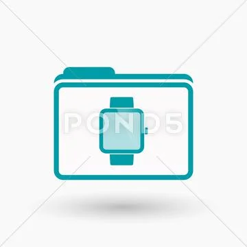 Isolated line art folder icon with a smart watch: Graphic #66381105