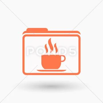 Isolated line art folder icon with a cup of coffee Illustration #66381148
