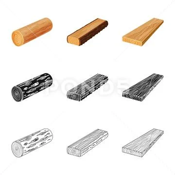 Isolated object of tree and raw icon. Set of tree and construction ...