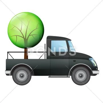 Isolated pick up car with tree delivery vector drawing illustration ...