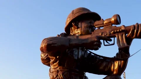 isolated soldier statue with gun from di... | Stock Video | Pond5