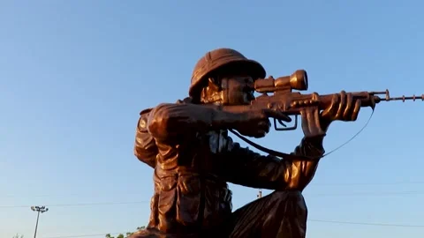 isolated soldier statue with gun from di... | Stock Video | Pond5