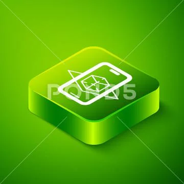 Isometric 3d modeling icon isolated on green background. Augmented ...