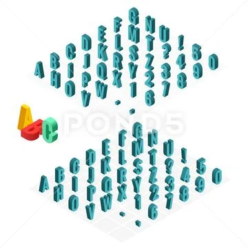 Isometric alphabet vector font. letters, numbers and symbols ...