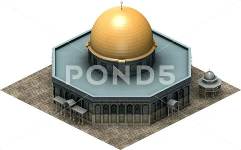 Isometric architecture, dome of the rock Jerusalem. 3D rendering ...