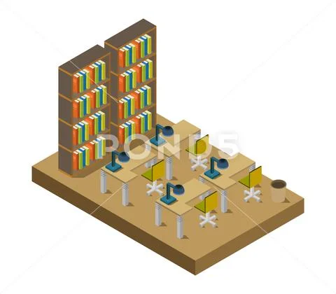 Isometric bookcase in vector on a white background: Royalty Free #146124634