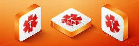 Isometric Emergency star - medical symbol Caduceus snake with stick ...