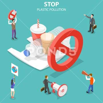 Isometric flat vector concept of stop plastic pollution. ~ Clip Art ...