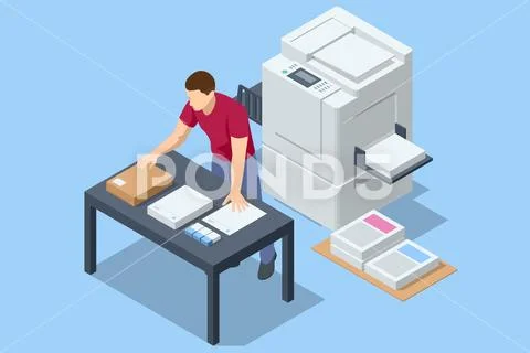 Isometric Office Multi-function Printer scanner. Print, copy, scan, fax. For Illustration #270987420