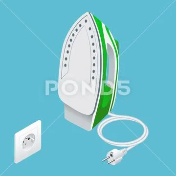 Isometric steam iron and power socket on blue background.: Royalty Free ...