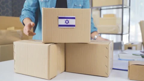 Israel Flag on Logistics Cargo package. | Stock Video | Pond5