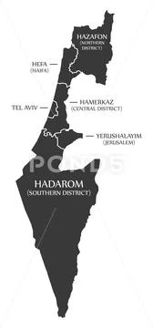 Israel Map with states and labels black ~ Clip Art #252565815