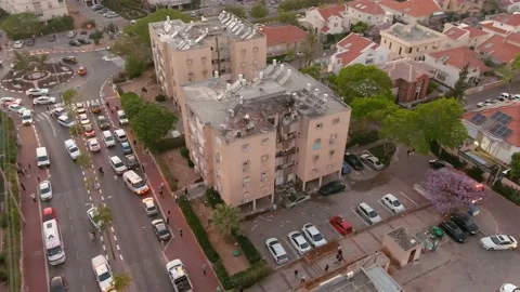 Israeli Building rooftop destroyed by Ha... | Stock Video | Pond5