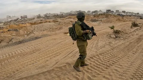 Israeli IDF soldiers stand on the side o... | Stock Video | Pond5