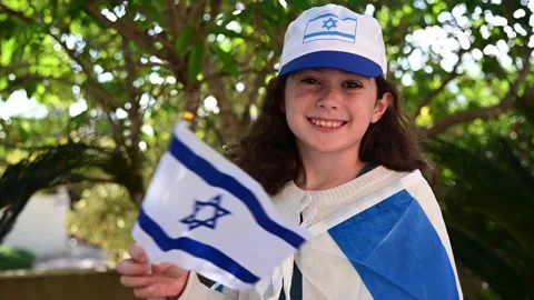 Israeli Jewish Little Girl With Israel F... | Stock Video | Pond5