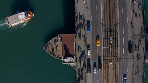 Istanbul Galata Bridge Top View Walking ... | Stock Video | Pond5