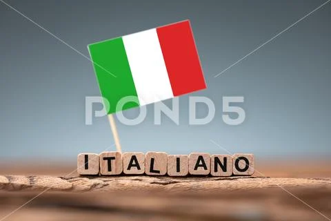 Italian Word Formed Using Wooden Block And Flag ~ Premium Photo #118236284