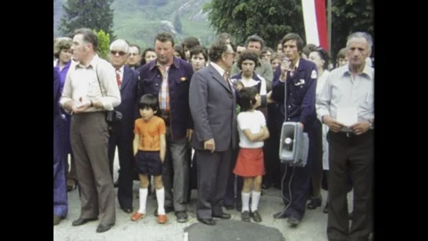 Italy 1975, Crowd at Outdoor Inauguratio... | Stock Video | Pond5