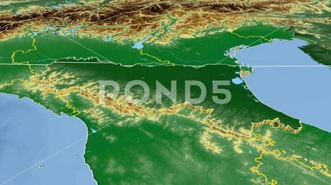 Italy - Emilia-Romagna extruded on physical map: Graphic #90195749