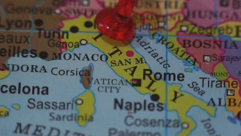 Italy Map With Red Push Pin Pointing, Cl... | Stock Video | Pond5