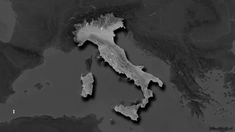 Italy map - solid. Shadow. Grayscale. La... | Stock Video | Pond5