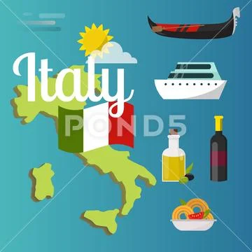 Italy travel map vector attraction tourist symbols sightseeing world ...