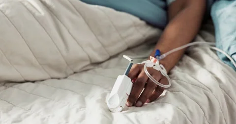 Iv drip, emergency and hand of patient i... | Stock Video | Pond5