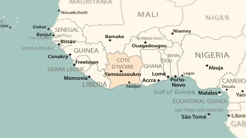 Ivory Coast on the world map. Smooth map... | Stock Video | Pond5