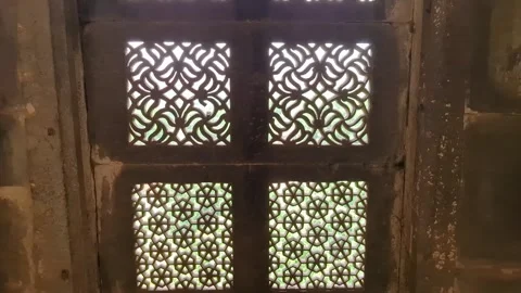 Jaali structure of an ancient door at Ja... | Stock Video | Pond5