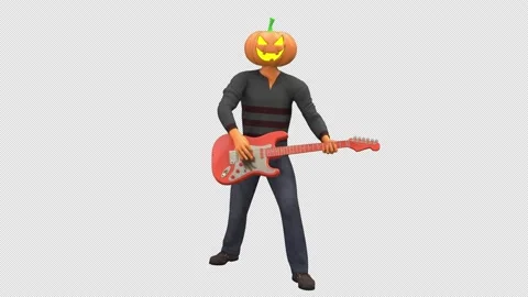 Jack O Lantern playing guitar - 3d rende... | Stock Video | Pond5