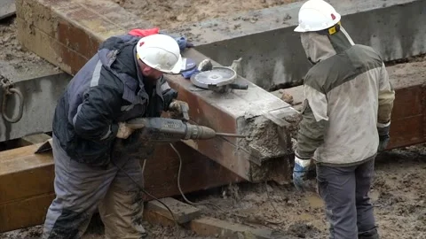 Jackhammer grinding through construction... | Stock Video | Pond5