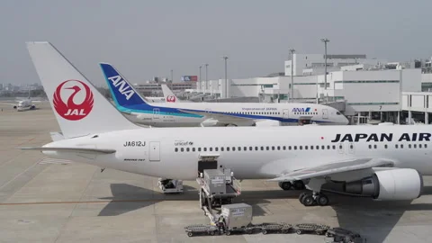 JAL, ANA Boeing 767, 787 Passenger Airpl... | Stock Video | Pond5