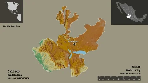 Jalisco location. Mexico. Relief map | Stock Video | Pond5