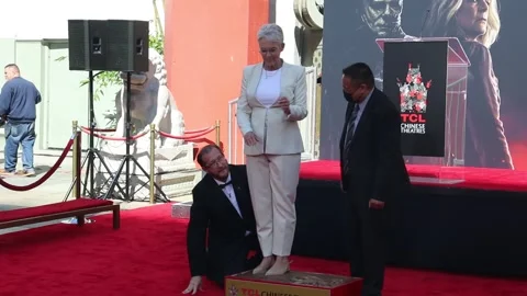 Jamie Lee Curtis Hand And Footprint In C... | Stock Video | Pond5