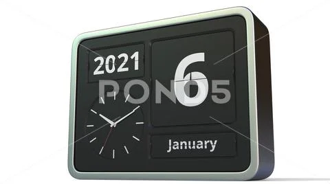 January 6 date on the classic flip clock calendar, 3d rendering ...