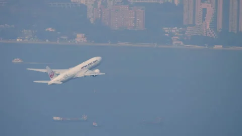 Japan Airlines taking off, top view | Stock Video | Pond5