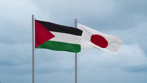 Japan and Palestine and Gaza Strip flag | Stock Video | Pond5