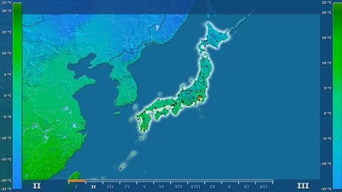 Japan - average temperature, borders and... | Stock Video | Pond5