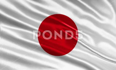 Japan flag design. Waving Japanese flag made of satin or silk fabric ...