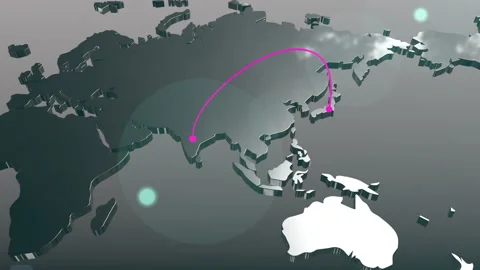 Japan to India connection world map anim... | Stock Video | Pond5