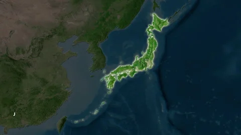 Japan map - solid. Glow. Satellite. Labe... | Stock Video | Pond5