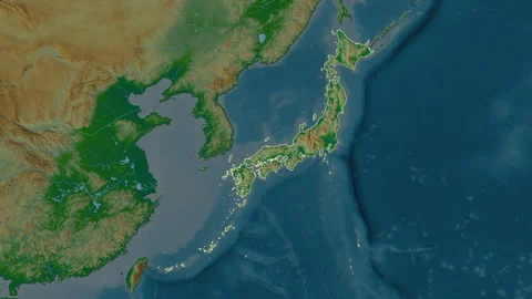 Japan map - solid. Regions. Physical. | Stock Video | Pond5