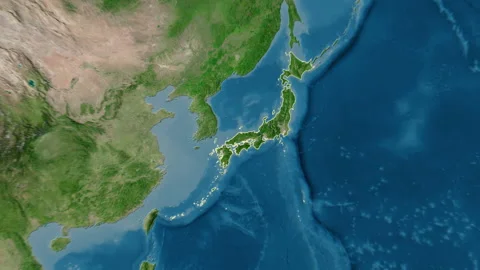 Japan map - solid. Regions. Satellite. | Stock Video | Pond5