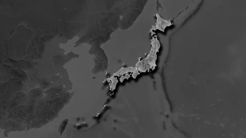 Japan map - solid. Shadow. Grayscale. La... | Stock Video | Pond5