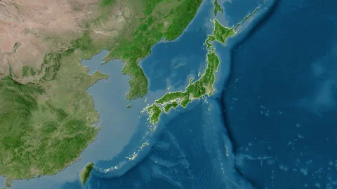 Japan map - zoom. Border. Satellite. | Stock Video | Pond5