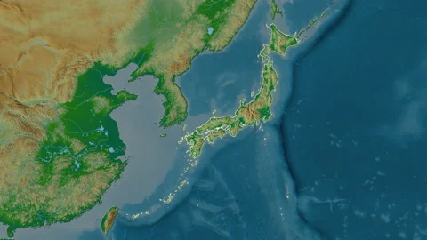 Japan map - zoom. Regions. Physical. | Stock Video | Pond5