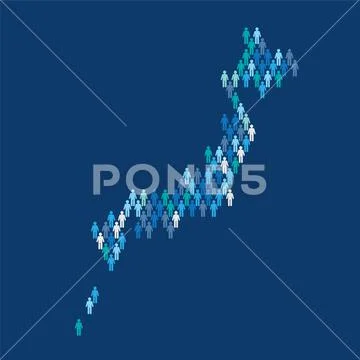 Japan population infographic. Map made from stick figure people ...