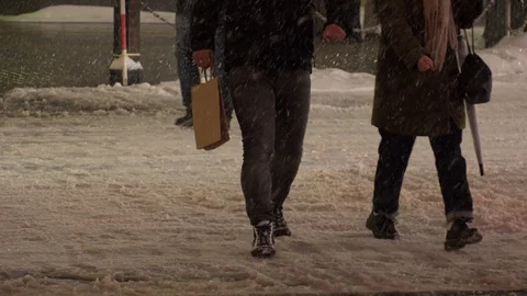 JAPAN : Snow scenery at night. Soft snow... | Stock Video | Pond5