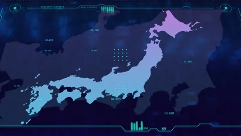 Japan Technology HUD UI Map | Stock Video | Pond5